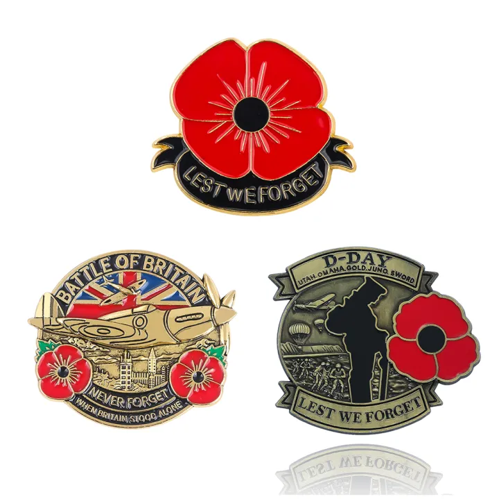 D-DAY 80th Anniversary Commemorative Pins Brooch Poppy Lest We Forget ...