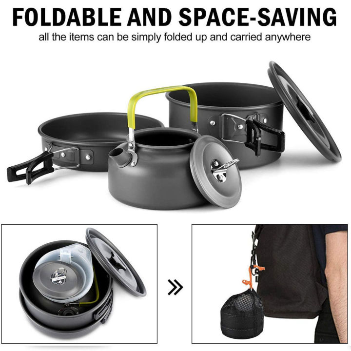 Outdoor camping cookware set aluminum non stick pot portable outdoor ...