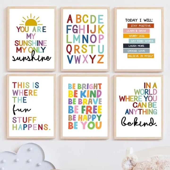 English Education Poster Alphabet Number Color Shape Wall Art Prints ...