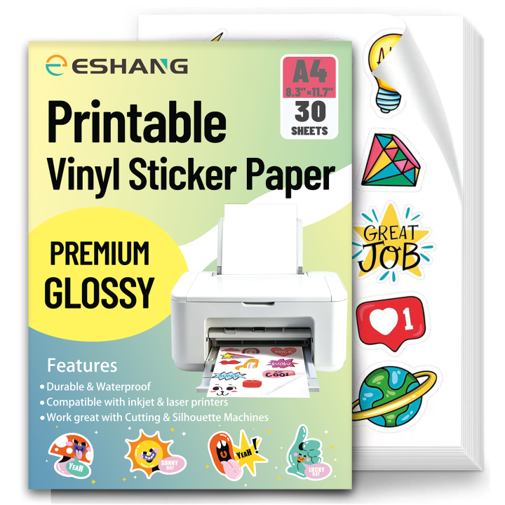 Glossy Vinyl Sticker Paper 30 Sheets A4 Size Inkjet Printer Printable ...