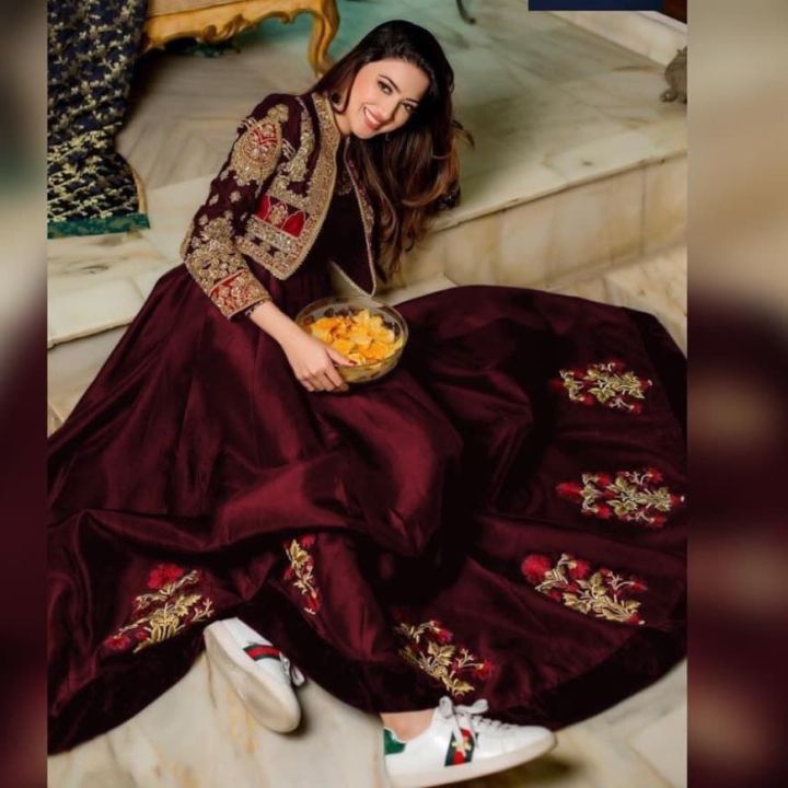 New Designer Heavy Embroidered Koti Maxi - Stylish and Embroidered ...