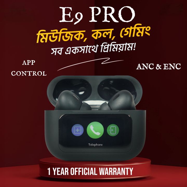 E9 Pro TWS Earbuds with Smart Touchscreen Display - ANC & ENC Bluetooth ...