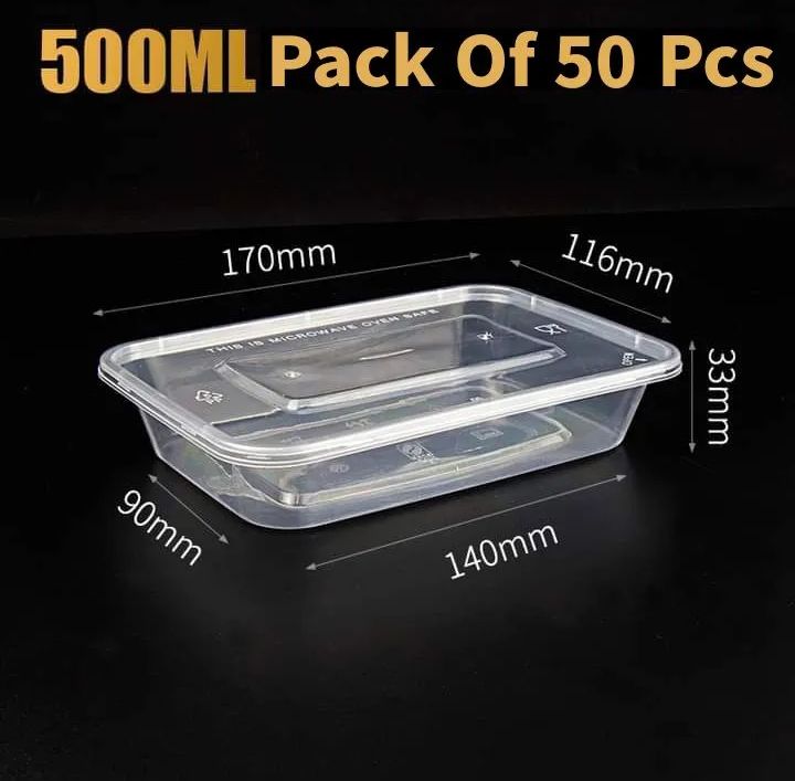 Disposable Plastic Container Pack of 50 Pcs 3 size Available 500/750 ...
