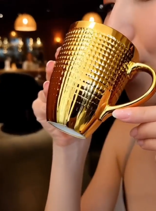Luxury Golden Textured Ceramic Tea Cup | Premium Coffee & Tea Mug ...