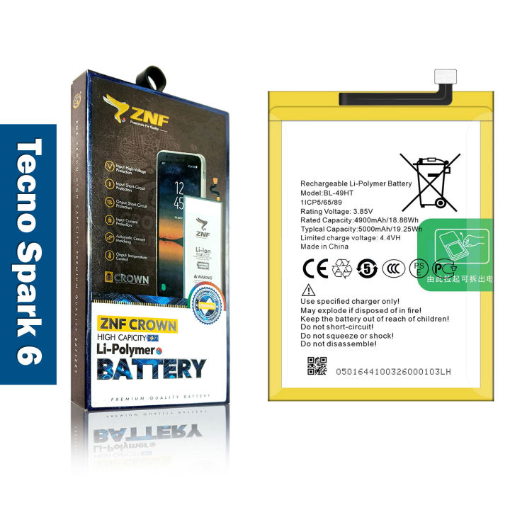 Tecno Spark 6 High Capacity Battery BL-49HT – Genuine ZNF 5000mAh For ...