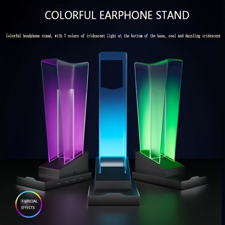 1pc LED Headphone Stand with USB-Powered Ambient Lighting - Ergonomic ...