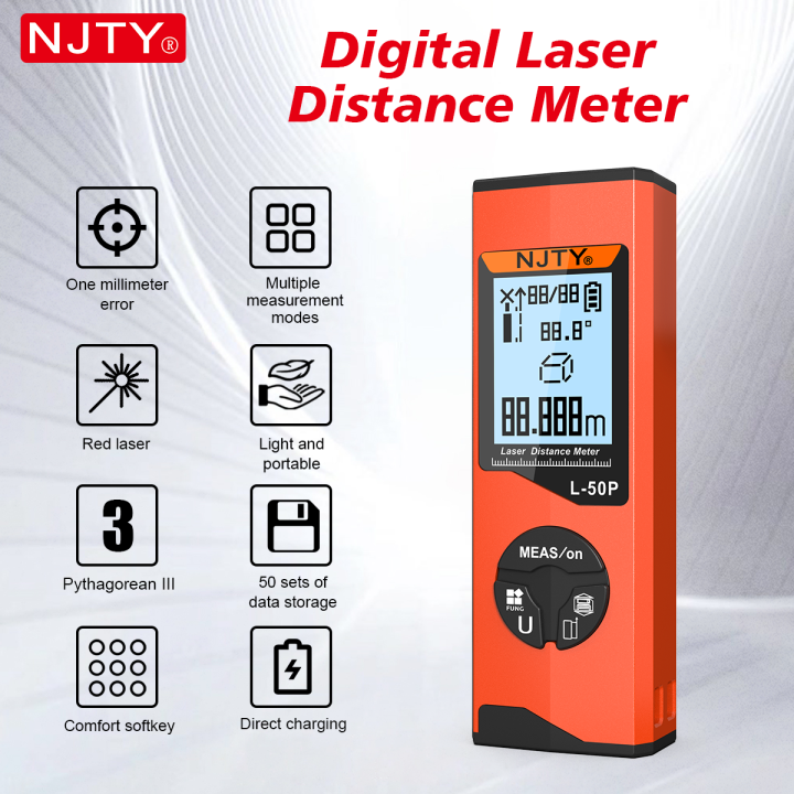 NJTY Laser Rangefinder Tape Measure 30m 50m Profesional Measuring ...