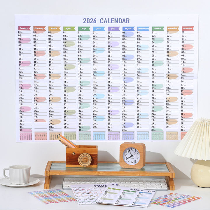 1 Pc 2026 Colorful Paper Wall Calendar With Stickers 365 Days Calendar ...