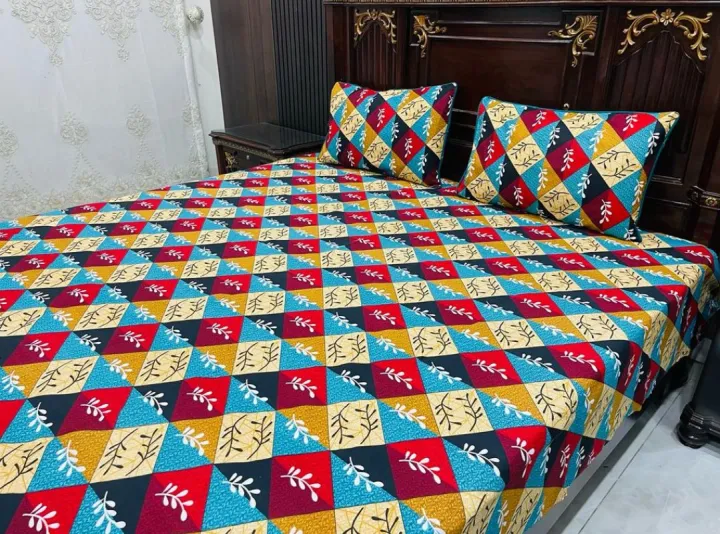 King Size Bed sheet multi colors box design | Daraz.pk