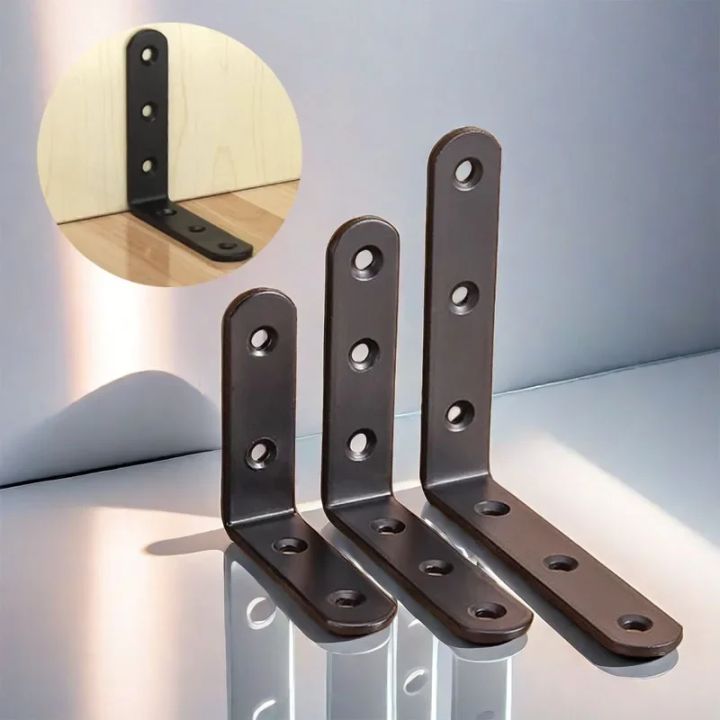 4pcs Shelf Brackets Corner Brace Black Steel L Brackets for Shelves ...