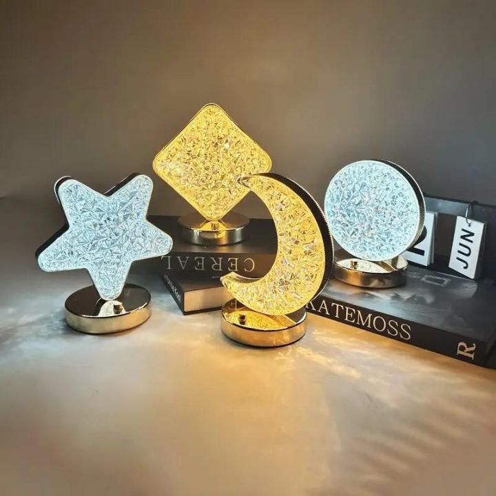 LED Crystal Lamp Moon Star Table Light Touch Dimming Bedside Ledlamp ...