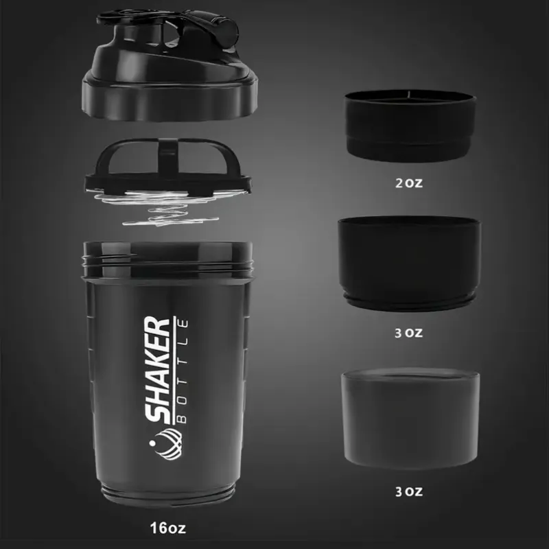 Shaker Bottle With Power Container 2 Tiers Protein Shakes Powder Shaker ...