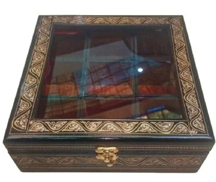 Naqshi Art Hand-Painted Wooden Spice Box 10x10 | Multi-Section Wooden ...