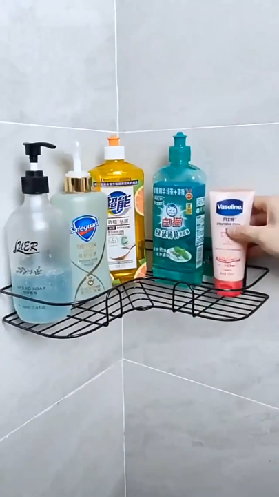 Bathroom Kitchen Tripod Adhesive Corner Shower Caddy Wall Hanging Bath ...