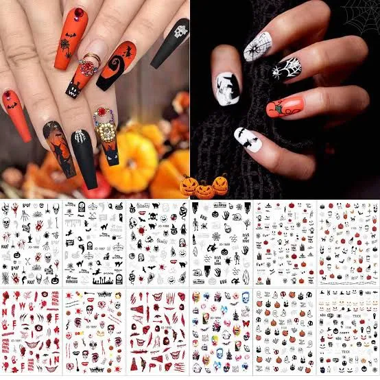 Halloween Nail Art Stickers Decals, 3D Self-Adhesive DIY Nail Sticker ...