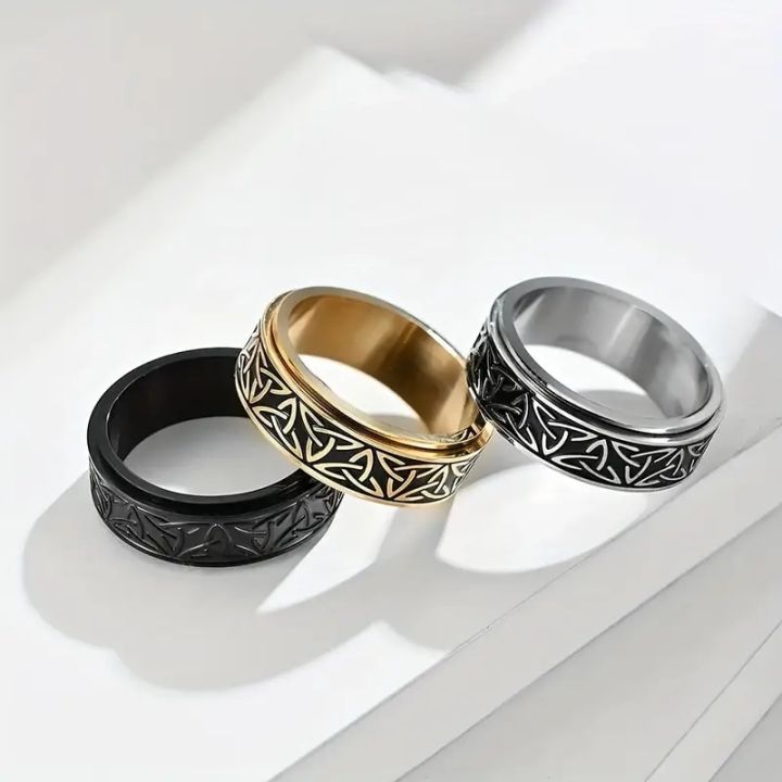 Punk Viking Script Stainless Steel Rotating Fidget Rings Men For ...
