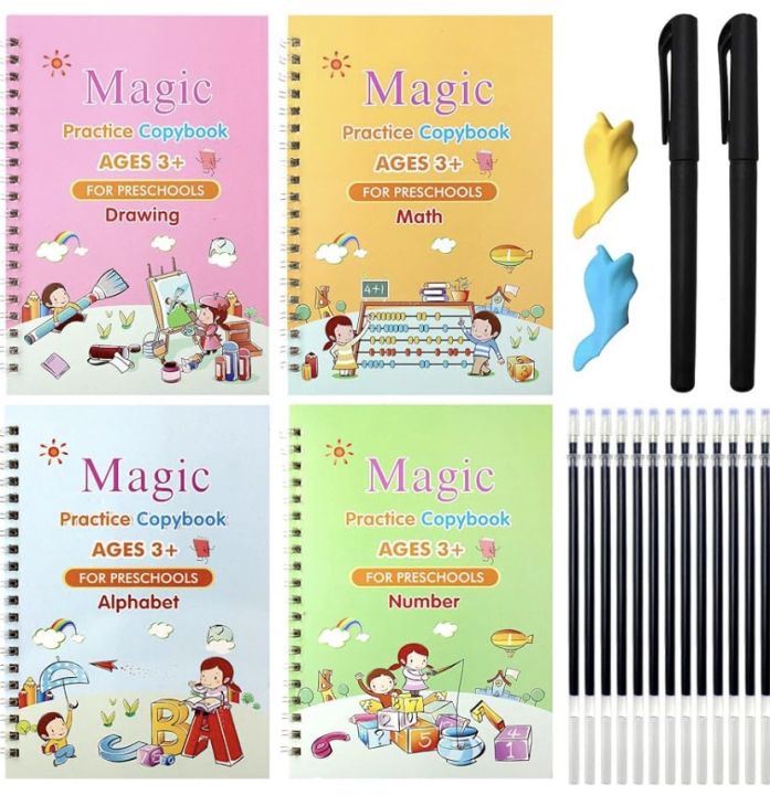 4 PCS The Grooved Handwriting Practice Book for Kids, Children Reusable ...