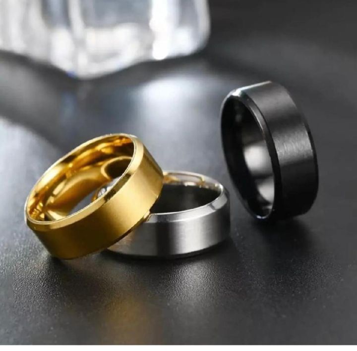 Titanium Trio Ring Set – Black, Gold & Silver Unisex Rings for Boys ...