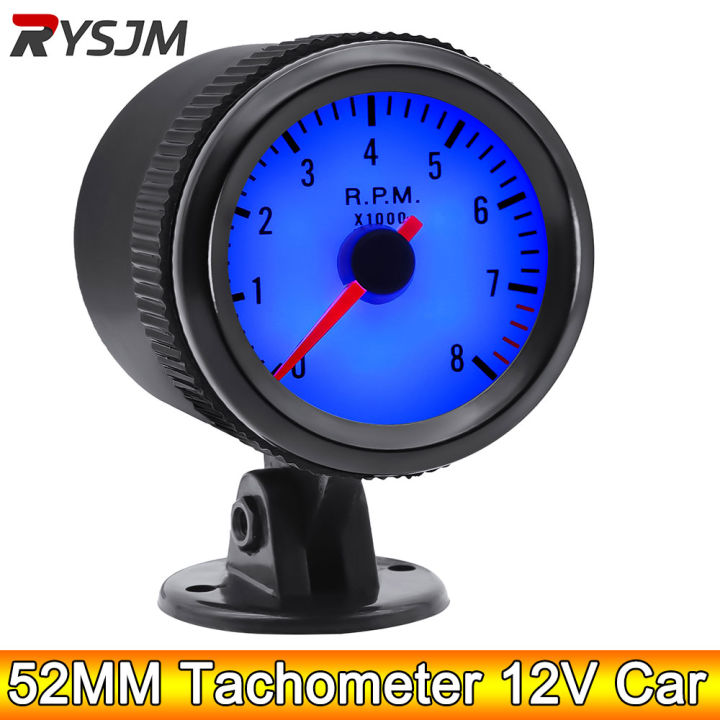 ADQ 52mm Tachometer + Gauge Holder RPM Meter Blue Tacho Gauge 0-8000 ...