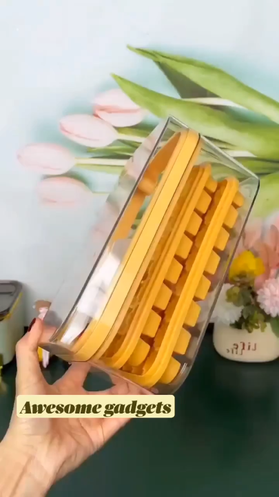 Pop Ice Cube Tray with Lid Bin and Scoop Square Ice Cubes Molds with ...