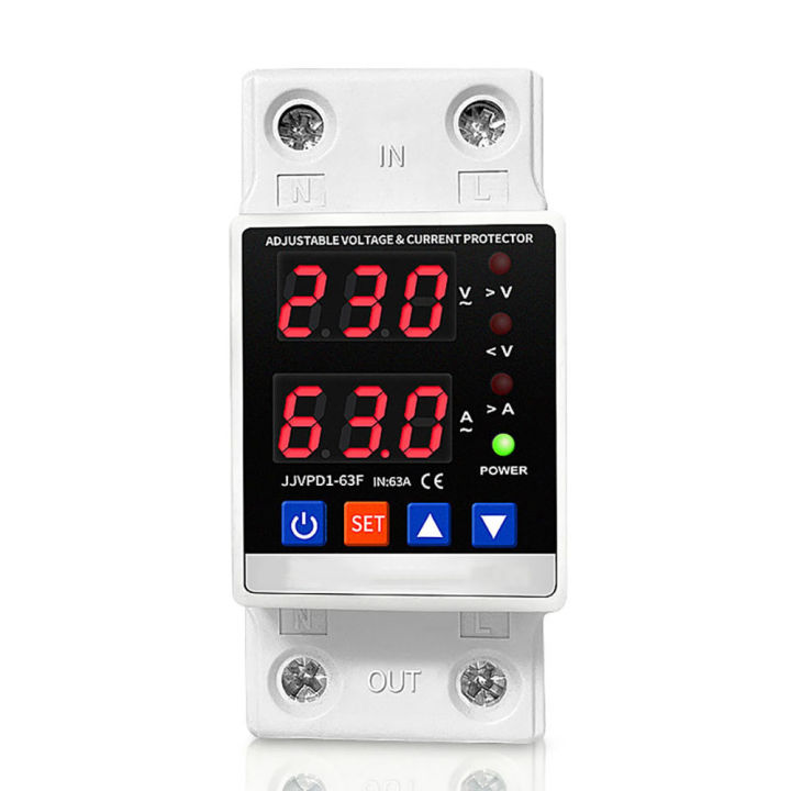 Dual Display 40A 63A 80A 230V Din Rail Adjustable Digital Over Under Voltage Relay Surge ...