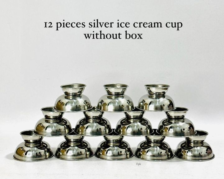 12 pcs Silver Ice Cream Cup Without Box / Ice Cream Cup / Silver Ice ...