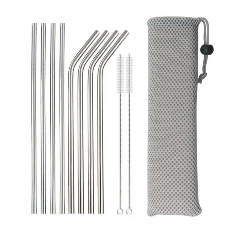 Reusable Metal Drinking Straws 304 Stainless Steel Sturdy Bent Straight ...