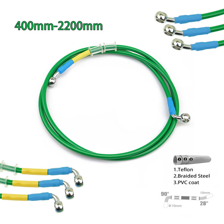 Green 400mm-2200mm Brake Hose Hydraulic DOT Line Cable 10mm 28°-90 ...