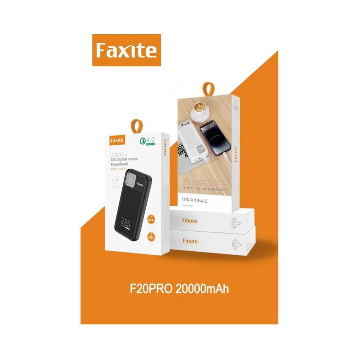 Faxite 20000mAh Power Bank F20Pro Q.C4.0 22.5W+PD 20Wwith LED Digital ...