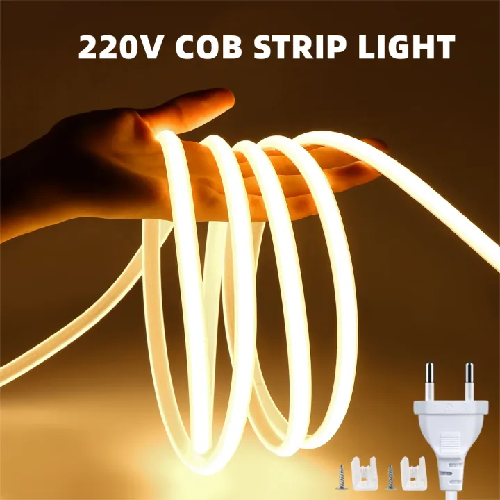 10M 5M 3M COB LED Light Strip 220V IP65 Waterproof Diode Tape 288LED/M ...