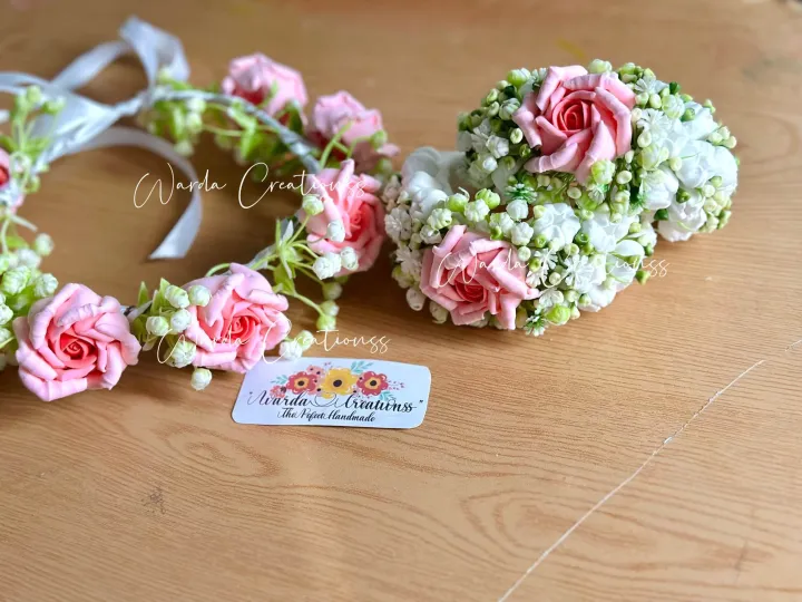Handmade Pink Rose Flower Crown with Hand Gajrey – Bridal & Mehndi ...