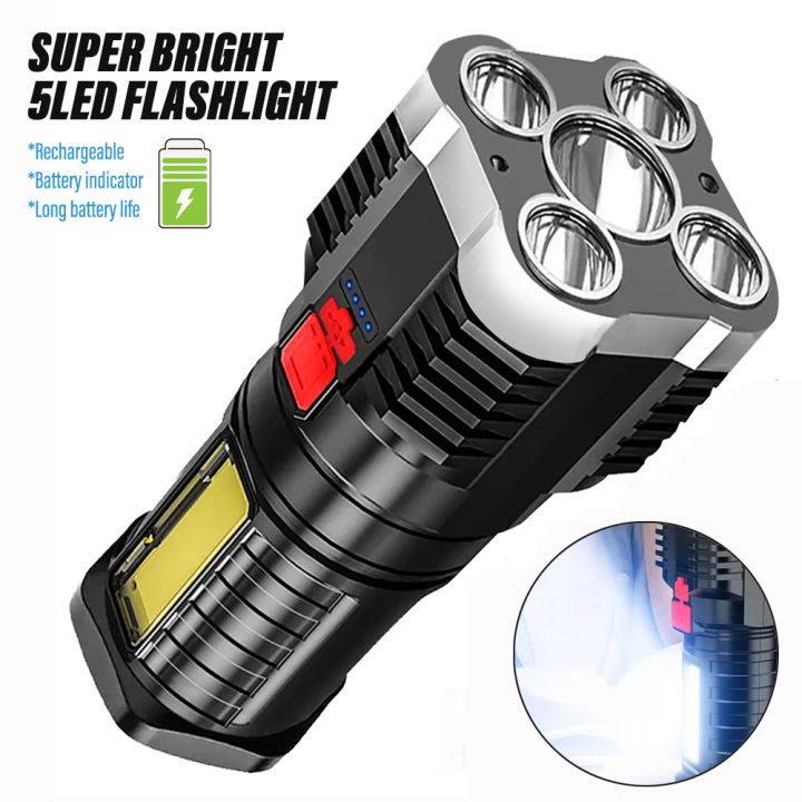 5LED High Power Led Flashlights Rechargeable Camping Spotlight with ...