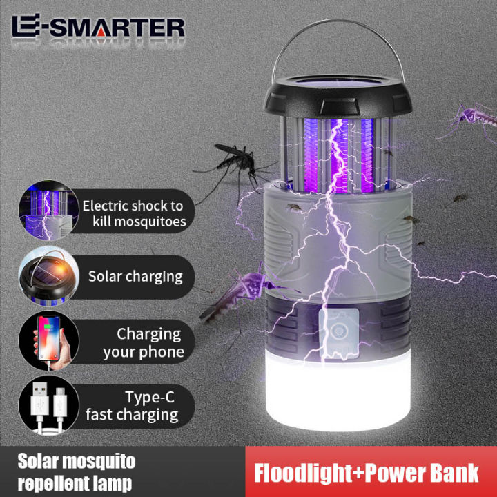 Solar Mosquito Lamp UV Bug Light USB Rechargeable Electric Fly Trap ...