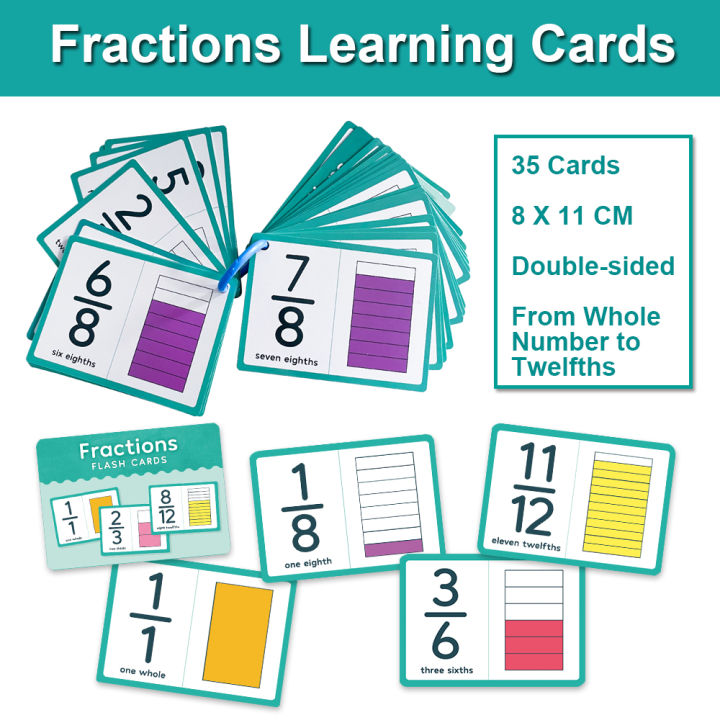 Fraction Number Flashcards for Elementary School Graphical Fractions ...