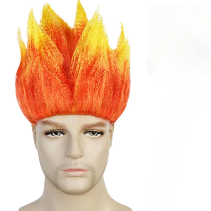 Anime Anger Wig Flame Wig Orange Spiky Wig Short Fire Cosplay Wig Mens ...