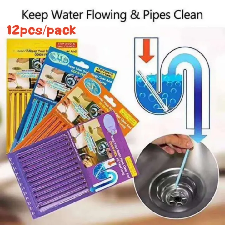 12 PCS Sticks Pipe Deodorizer Easy Drain Cleaning Sanitation Enzyme Rod ...