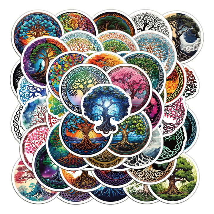 50Pcs Tree of Life Graffiti Stickers Tree Totem DIY Stickers ...