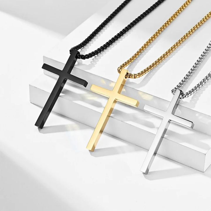 Titanium Steel Cross Necklace For Men Women Black Gold Silver Color ...