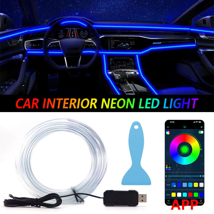 Car RGB Ambient LED Light Strip 1/2/3/4/5M APP Control USB Fiber Optic ...