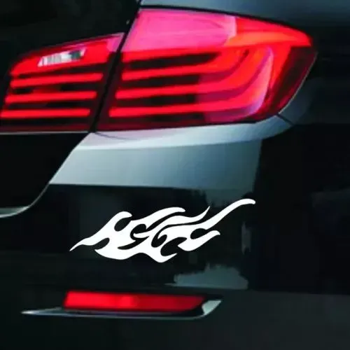 2 PCS (White) Flames Stickers for Car, Bike, etc. Waterproof Vinyl ...