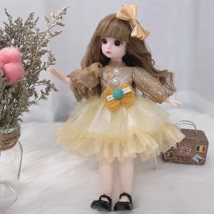 30cm Bjd Doll 12 Moveable Joints 1/6 Girl's Dress 3D Brown Eyes Toy ...
