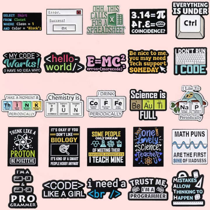 Creative Code E=MC Enamel Pins Programmer Keyboard Chemistry Periodic Table World Coffee Book ...