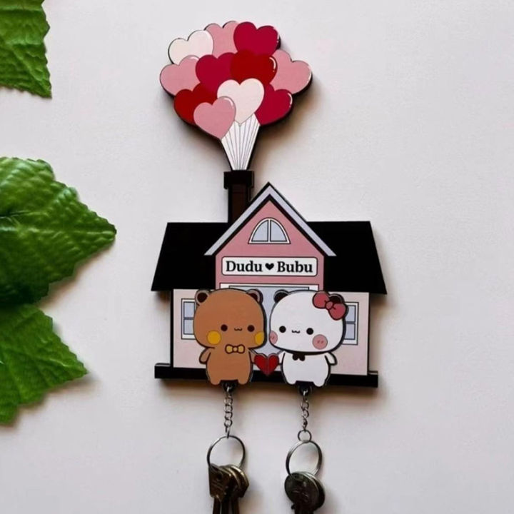 Wall Key Holder Panda Bubu And Dudu Acrylic Keychain Hanger Cartoon ...