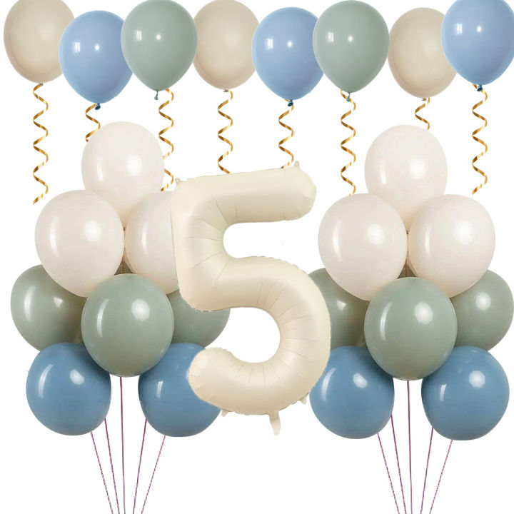 Vintage Blue Green Latex Balloon Set 32inch Foil Number Balloon For ...