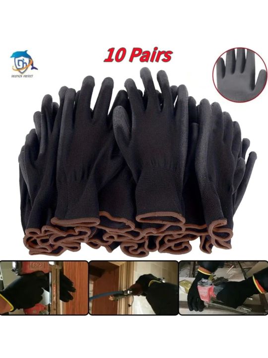10 Pairs PU Nitrile Safety Coating Nylon Cotton Work Gloves Palm Coated Gloves Mechanic Working ...