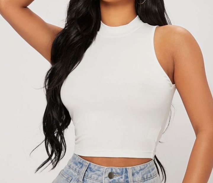 High Ribbed Crop Top For Women | Daraz.lk