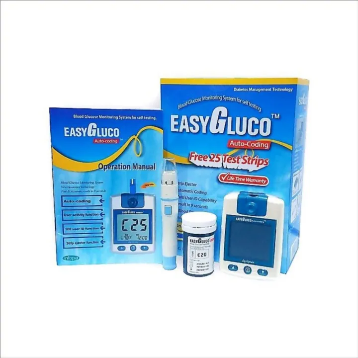 EASY GLUCO GLUCOMETER WITH 25 STRIPS + 10 LANCETS + 10 ALCOHAL SWABS ...