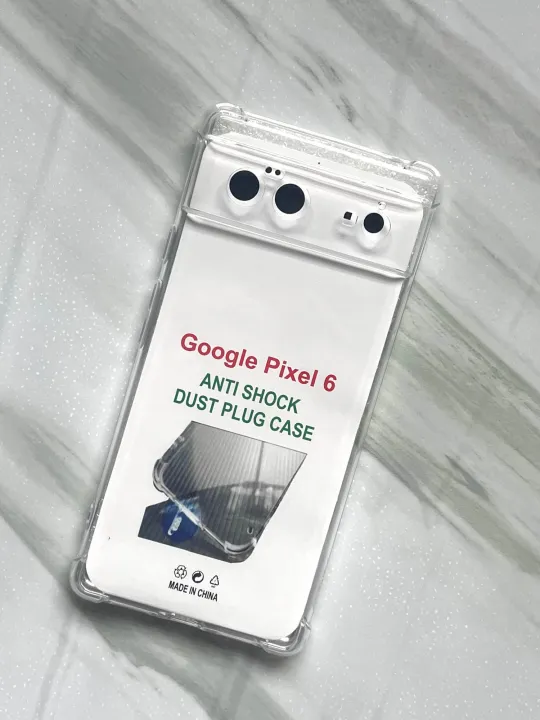 Google Pixel 6 - Anti Shock Dust Plug Case - Clear TPU Back Cover with ...