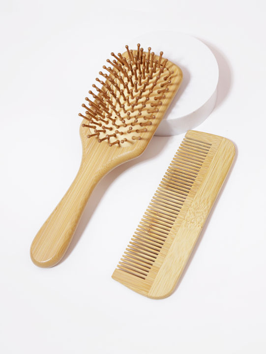 2PCS natural bamboo wooden comb set, anti-static massage hair brush ...