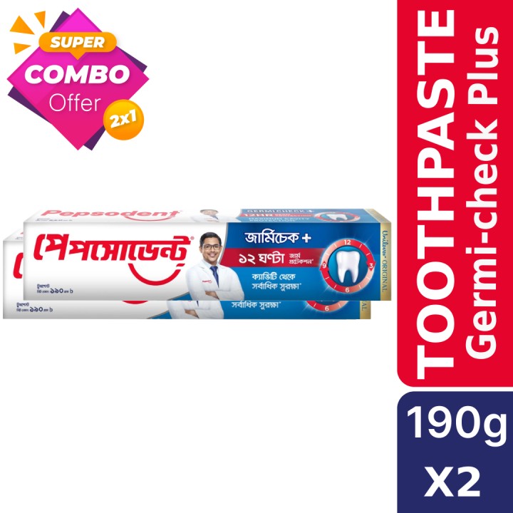 Pepsodent Toothpaste Germicheck Combo Pack of 2-(190g x 2) | Daraz.com.bd